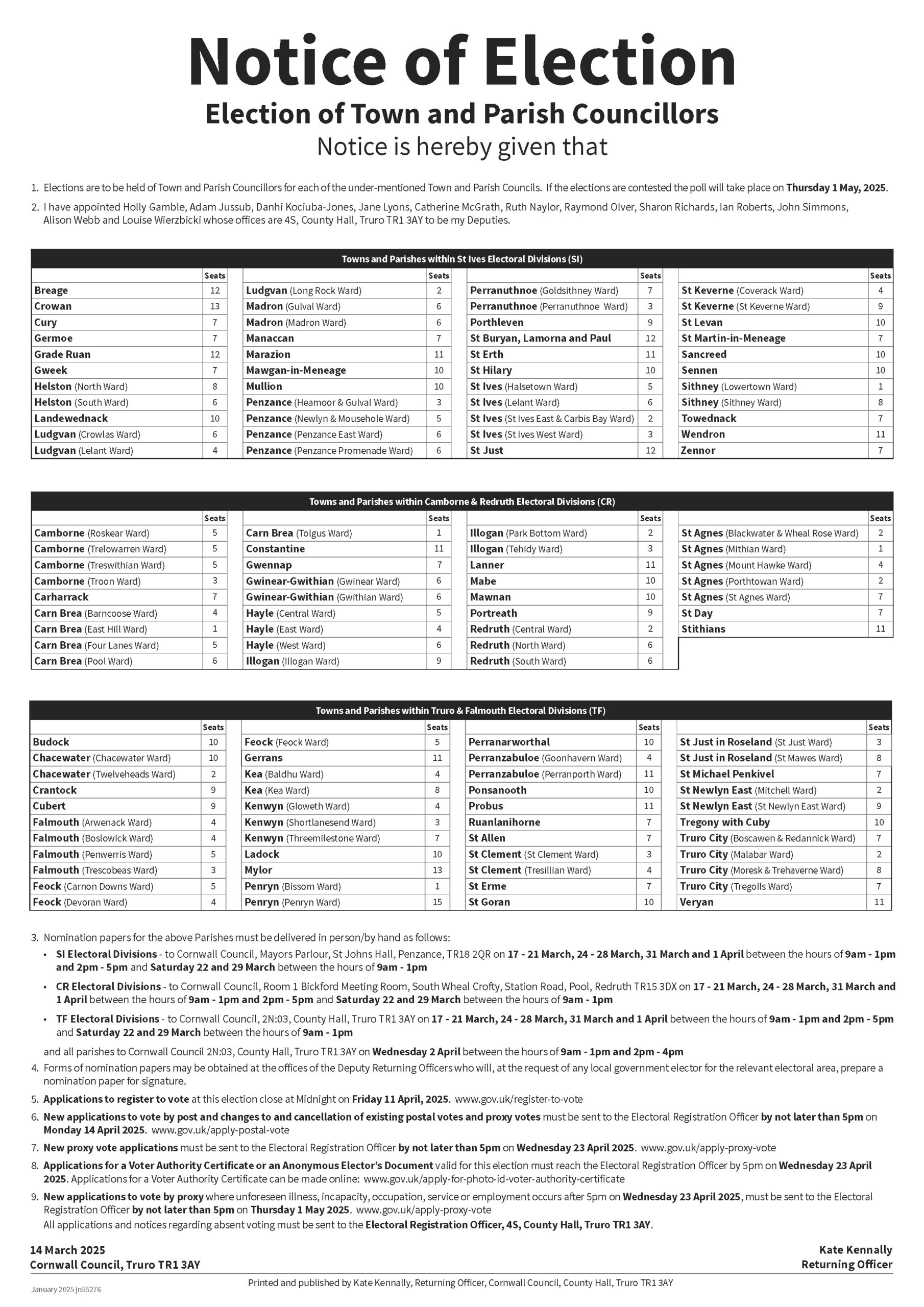 Notice of Election - Falmouth Town Council